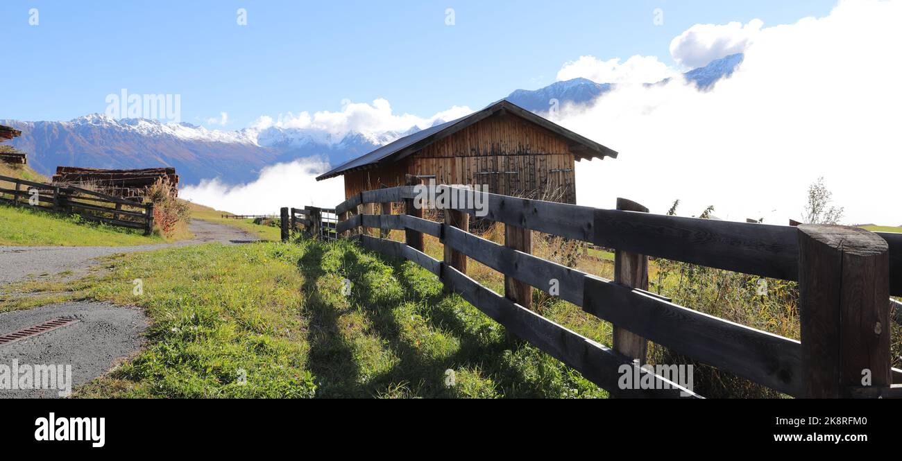 an old little crooked hut in the alps Stock Photo - Alamy