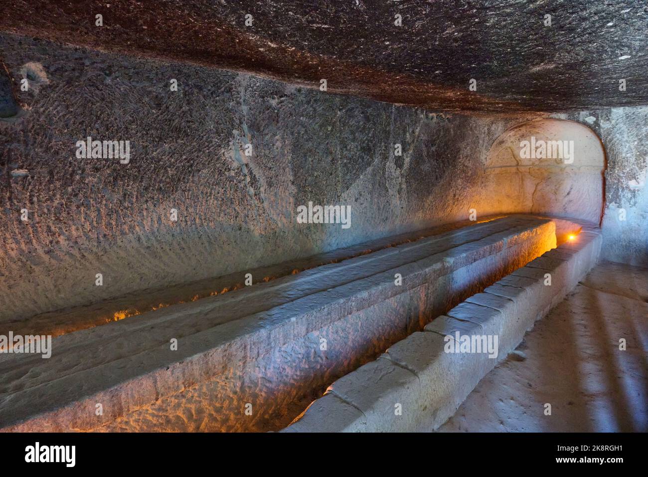 Refectory, detail of an interior room carved into the tuff in goreme ...
