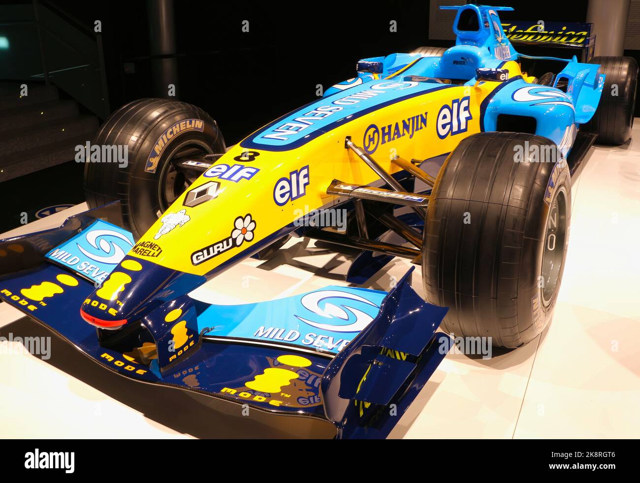 Fernando Alonso's 2004 Renault R24B Formula 1 car on display at the ...