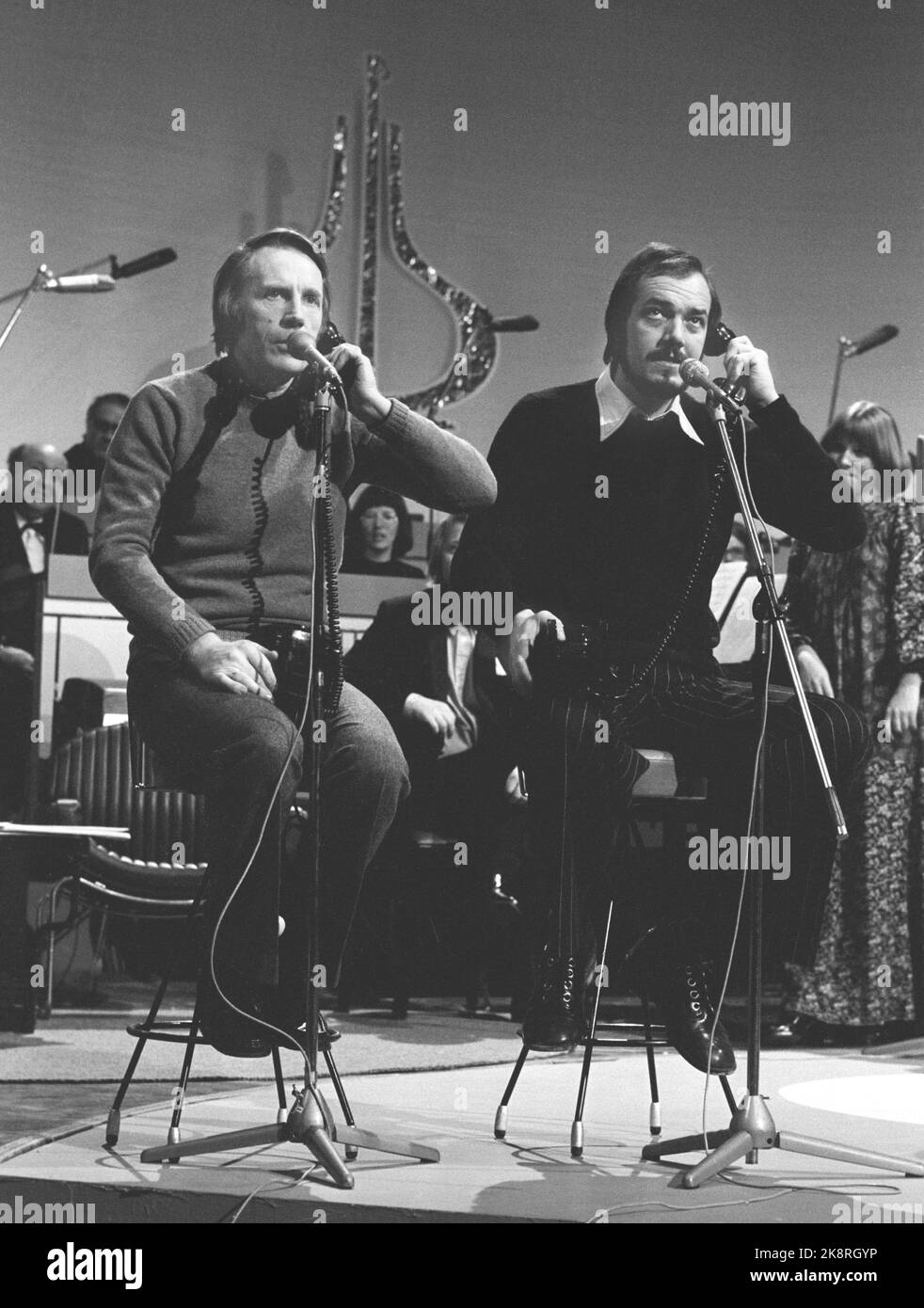 Oslo March 15, 1975. Humorists Stutum and Osvold in action during the ...
