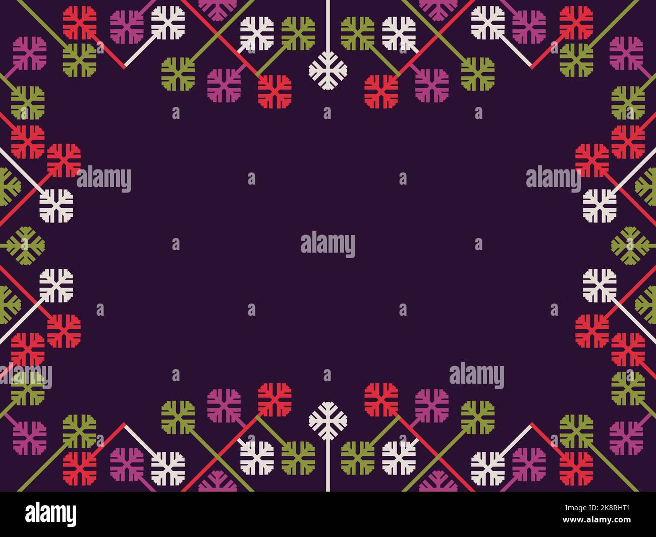 Christmas frame with colored snowflakes. Art deco frame in line art ...