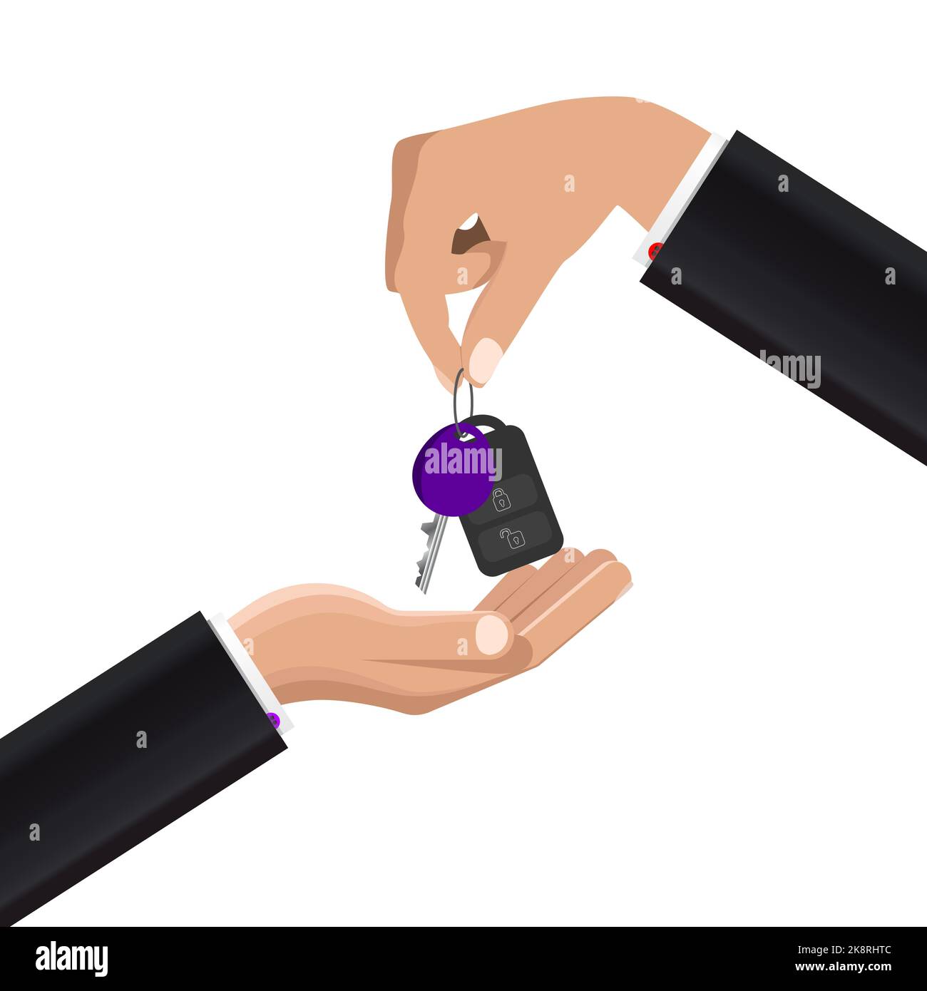 Hand giving car keys. Concept of buying or renting car. Vector ...