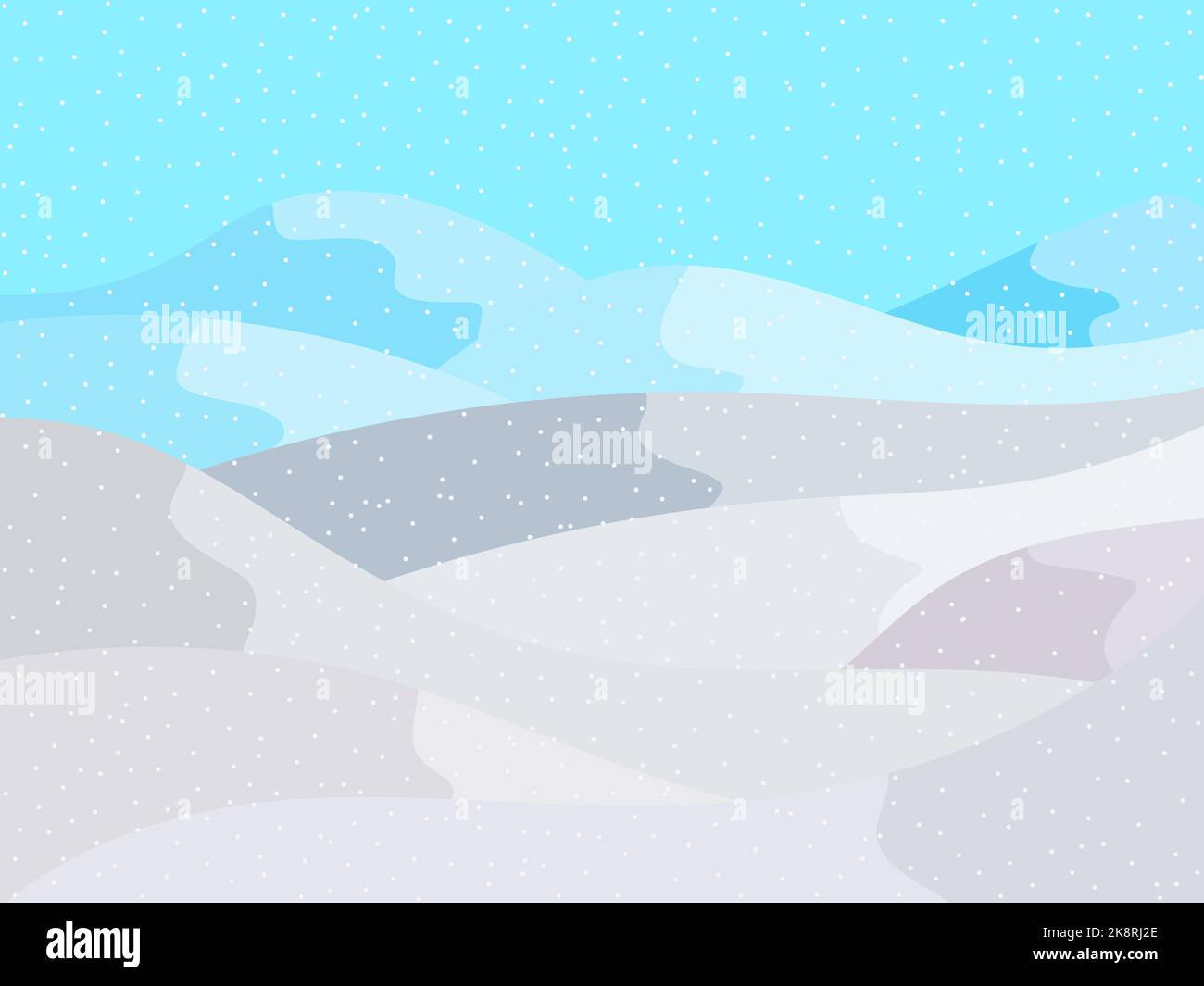 Winter landscape with snowy hills. Mountain landscape in flat style ...
