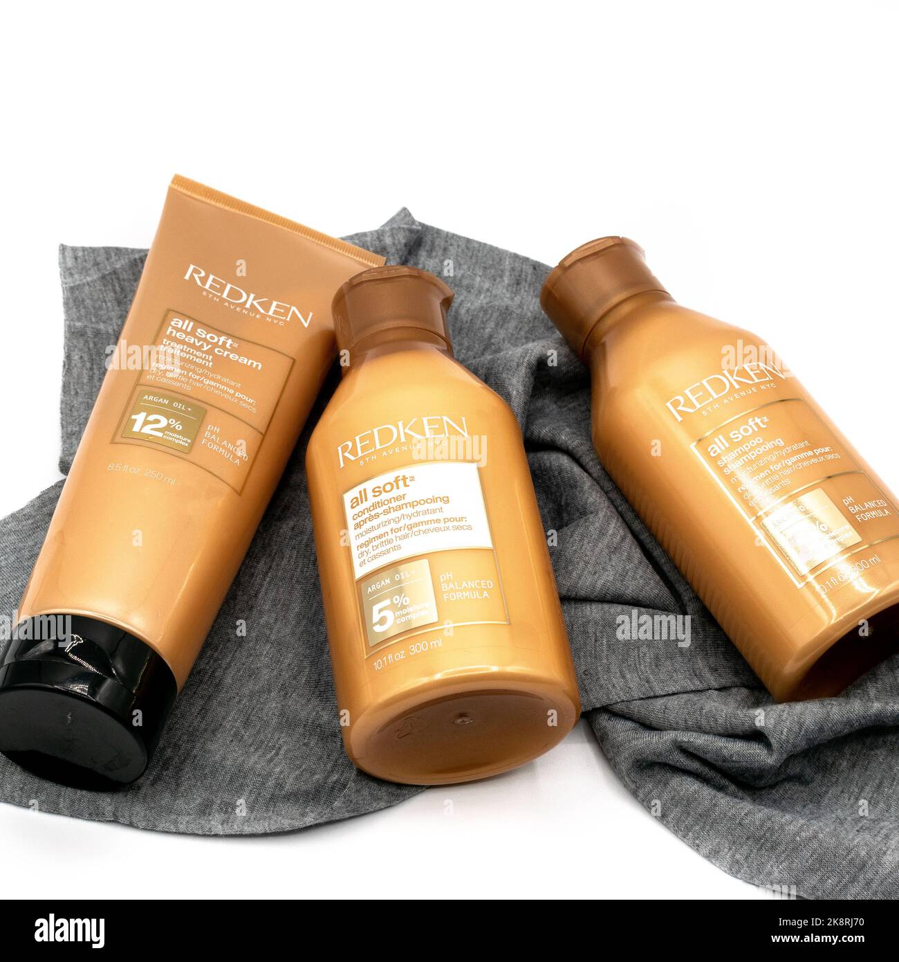 A closeup of hair styling products on the table Stock Photo - Alamy