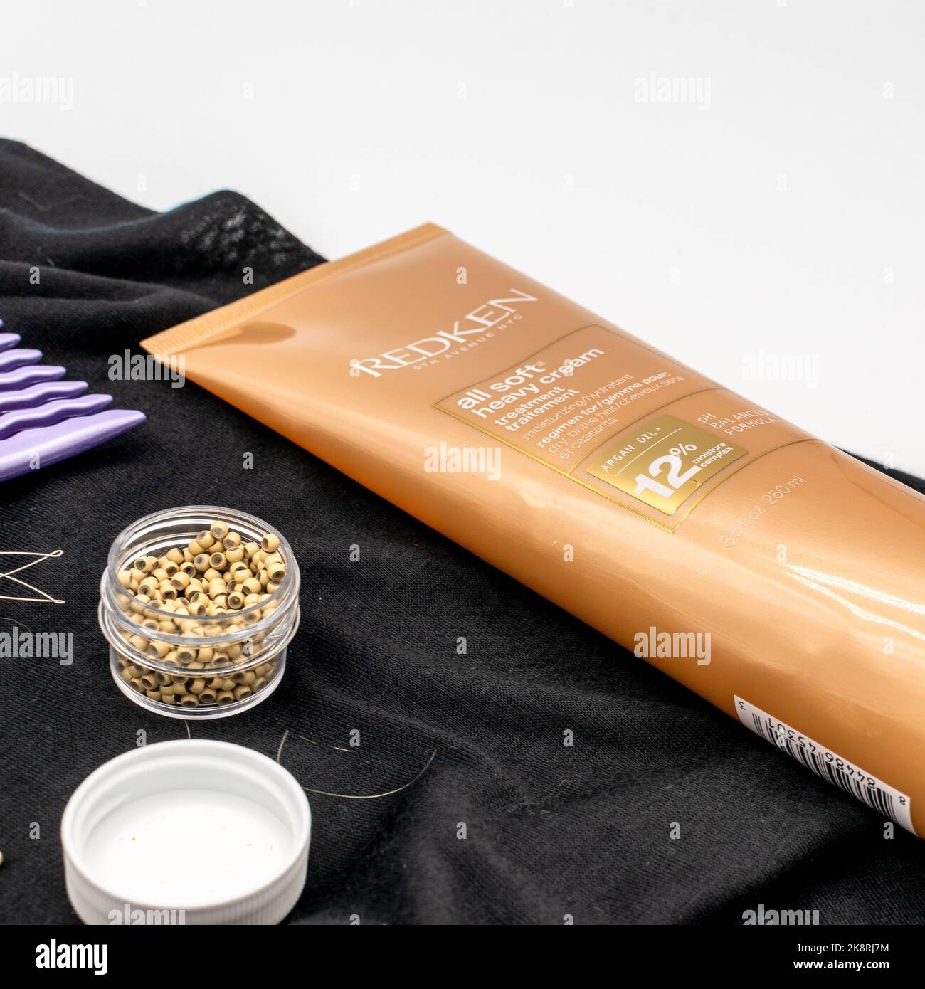 A closeup of hair products on the table Stock Photo - Alamy