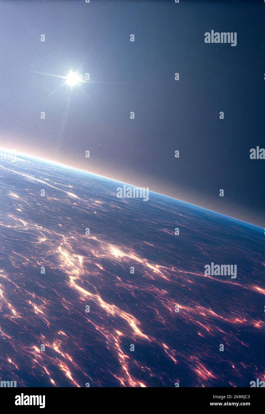 A 3d rendering of an alien planet with a fiery surface in the space ...