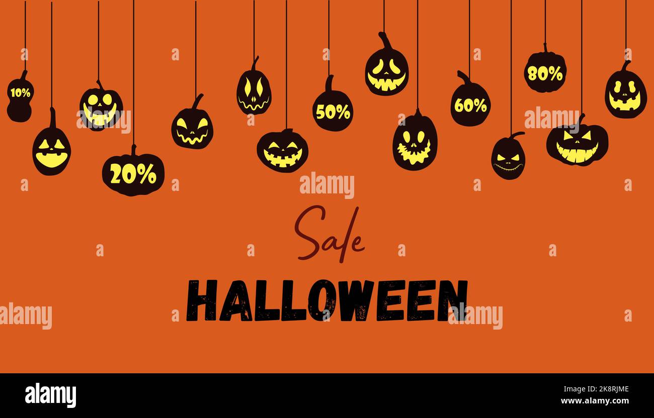 Halloween Sale banner. Vector flat pumpkins with scary faces. Design ...