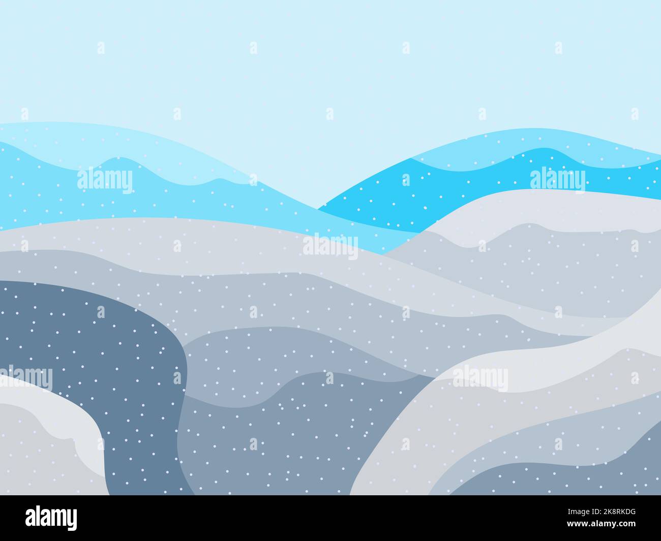 Winter landscape with snowy hills. Mountain landscape in flat style ...