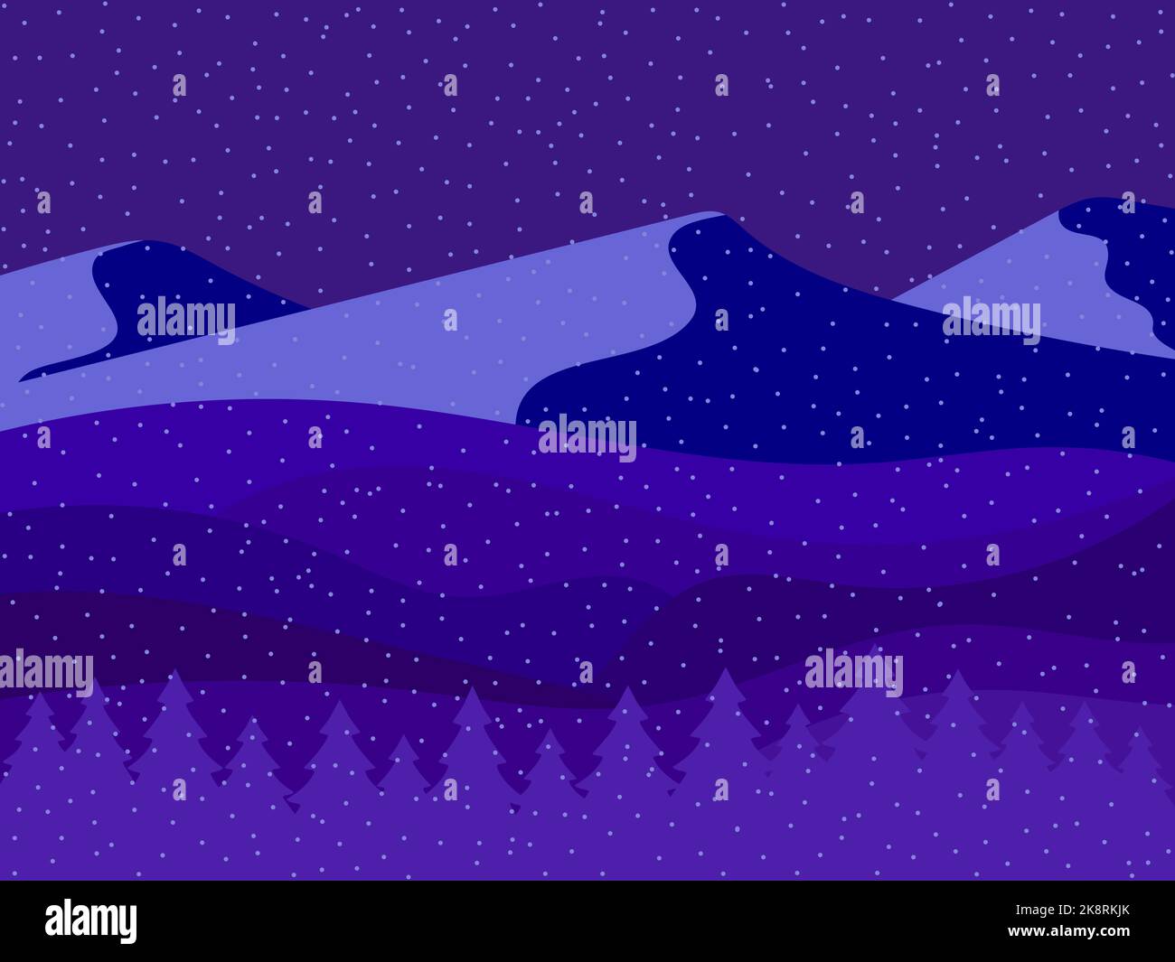 Night winter mountain landscape with falling snow. Mountain landscape ...