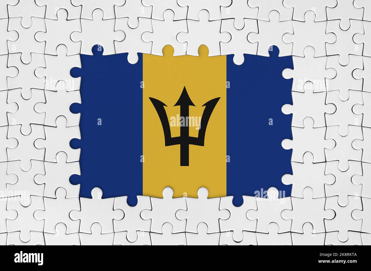 Barbados flag in frame of white puzzle pieces with missing central ...