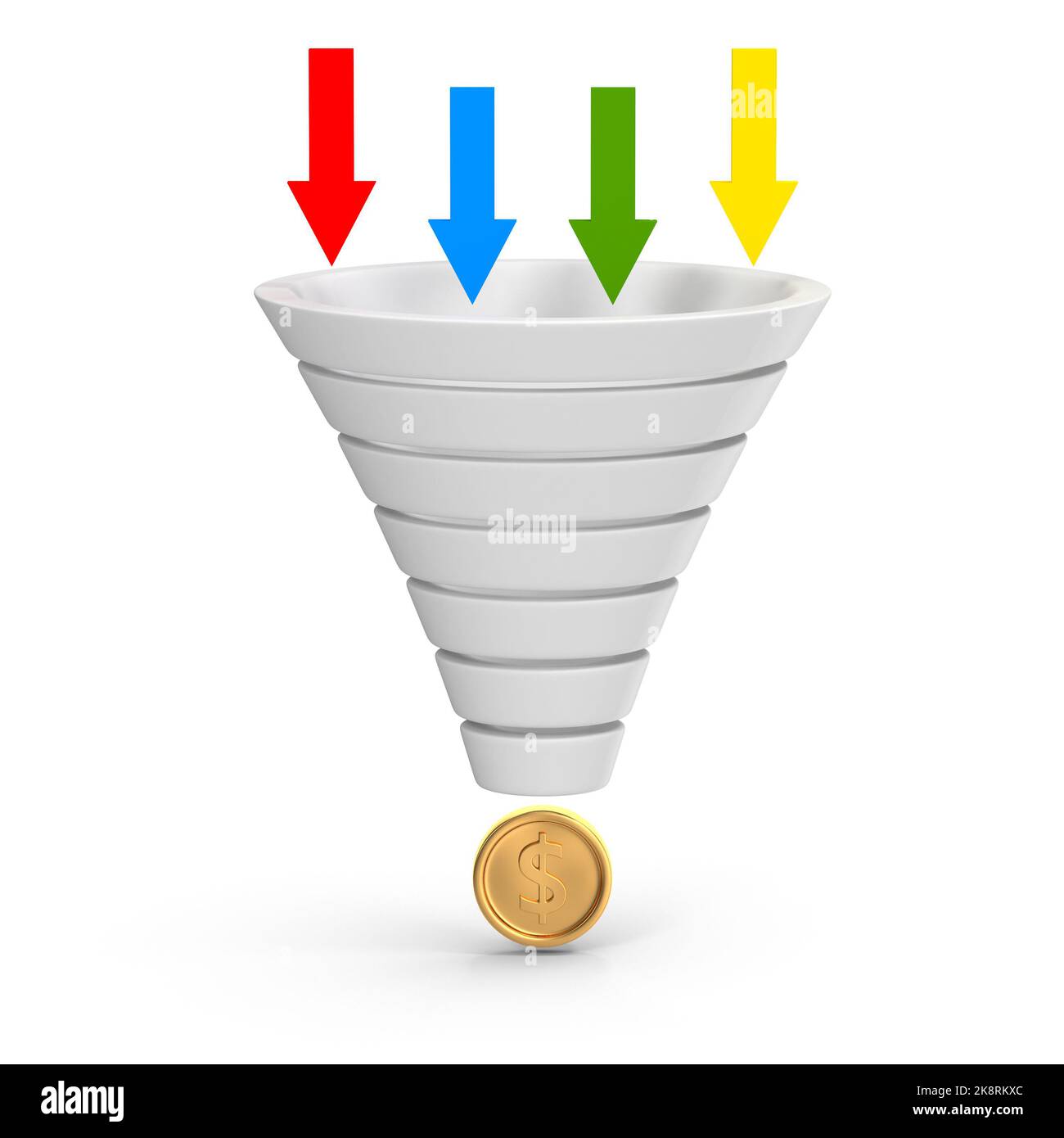 Funnel Concept With Arrow and Coin , This is a 3d rendered computer ...