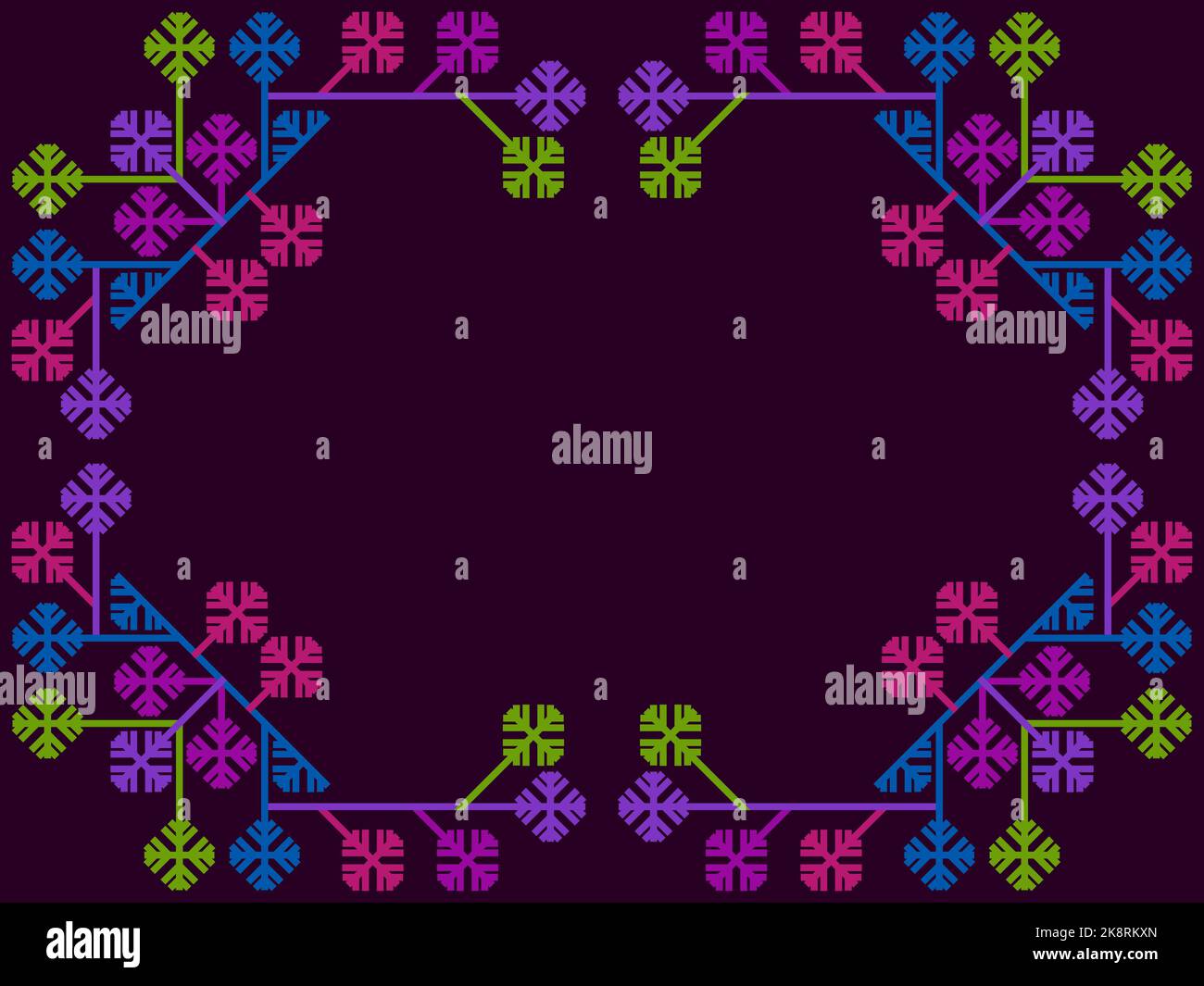 Christmas frame with colored snowflakes. Art deco frame in line art ...