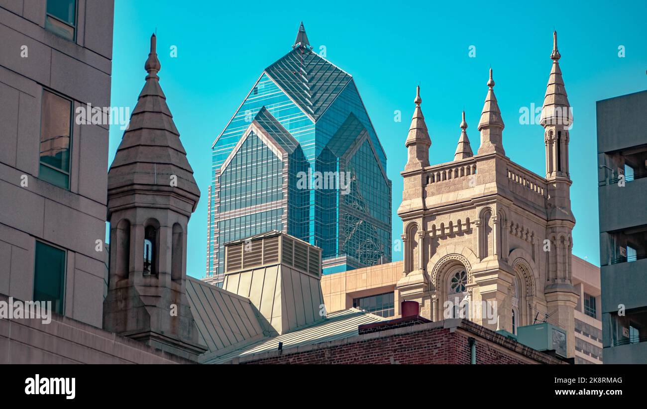 The One Liberty Observation Deck seen behind buildings in Philadelphia ...