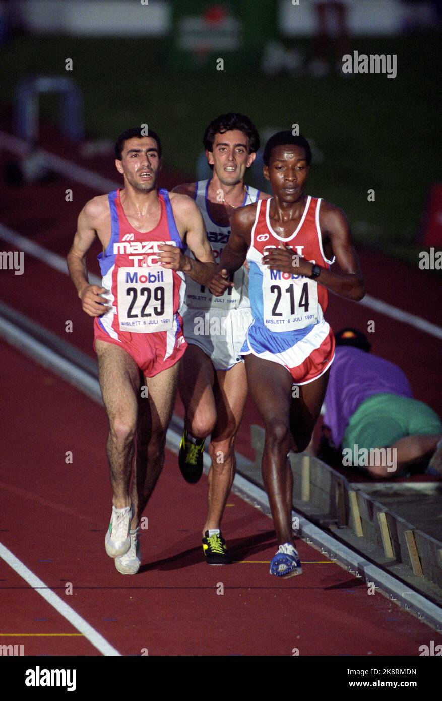 Oslo 19910706 Bislett Games. Athlete Khalid Skah (TV) in action of ...
