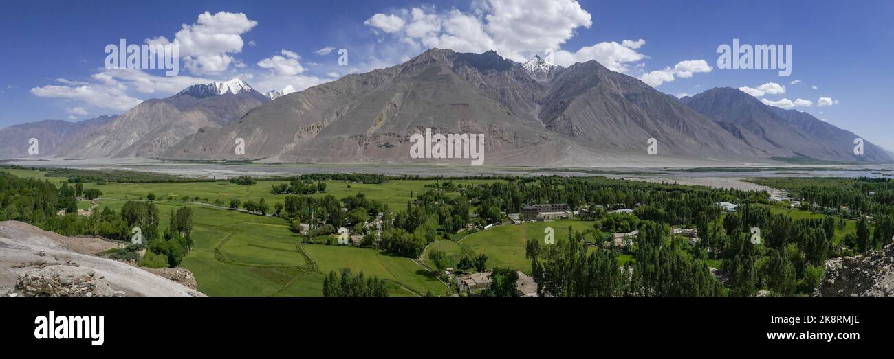 Panorama view of Wakhan Corridor in Vrang looking towards Hindu Kush ...