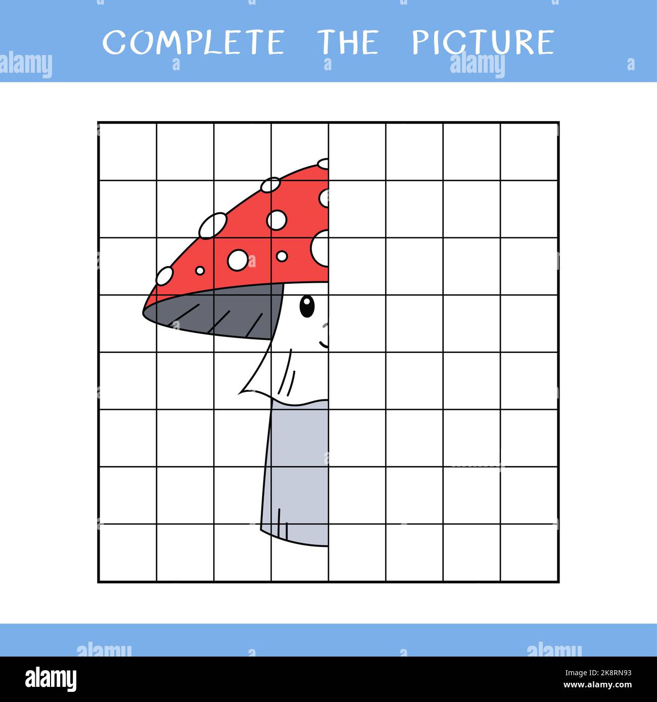 Complete the picture. Simple educational game for kids. Cute mushroom ...