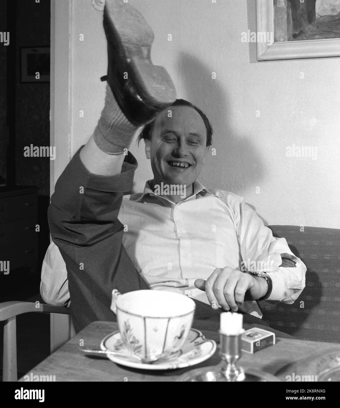 Bærum 195712. Author André Bjerke in his home in Eiksmarka, just ...
