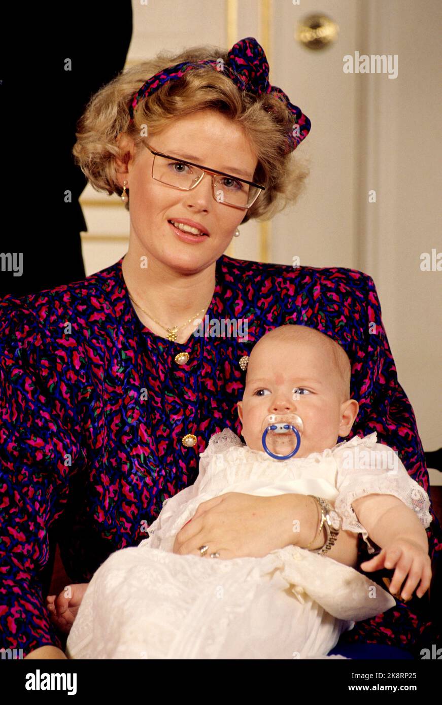 Oslo 19901020. Cathrine Ferner with her son Sebastian who was baptized ...