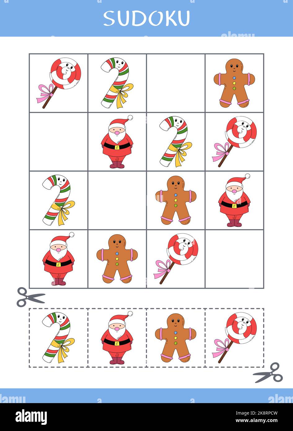 Sudoku for kids. Simple logic game. Cut and glue Stock Photo - Alamy