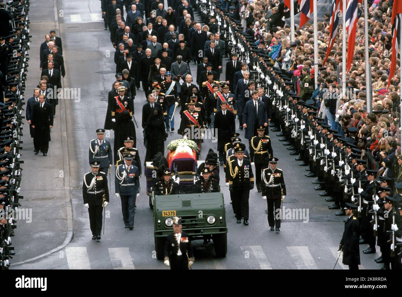 Oslo 19910130. King Olav V funeral. From the procession with King Olav ...