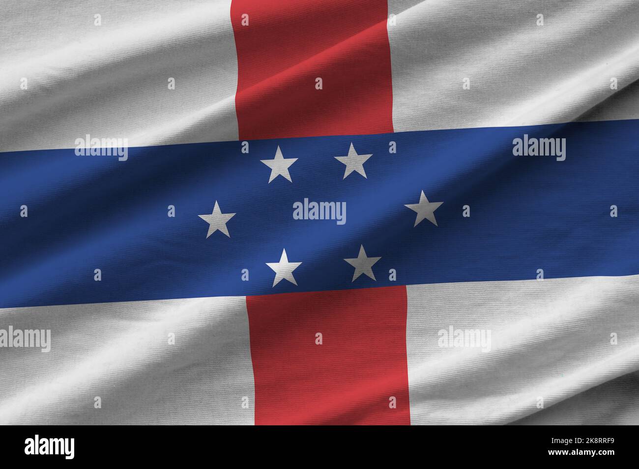 Netherlands Antilles flag with big folds waving close up under the ...