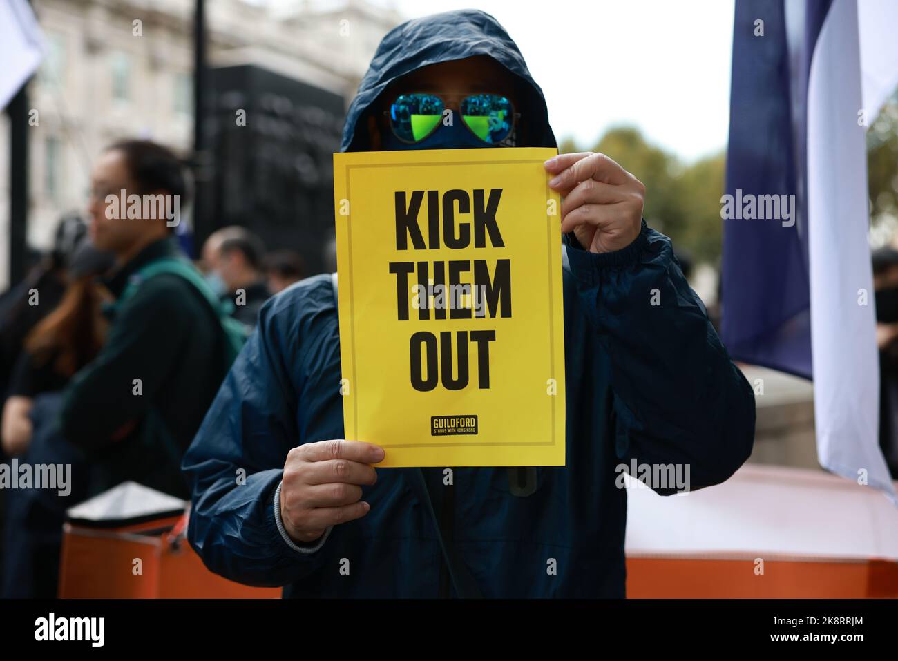 Protester seen holding a placard during the demonstration. Hundreds of ...
