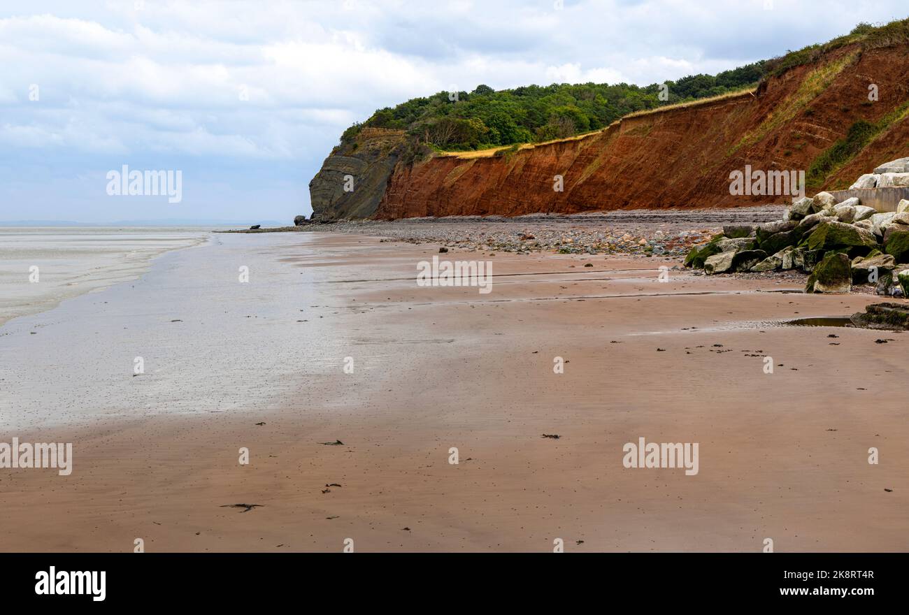 The coastline at Blue Anchor Bay on the Bristol Channel with view of ...