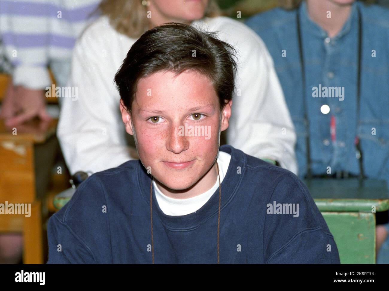 Fredrikstad 19890530. Prince Haakon Magnus on a class trip to ...