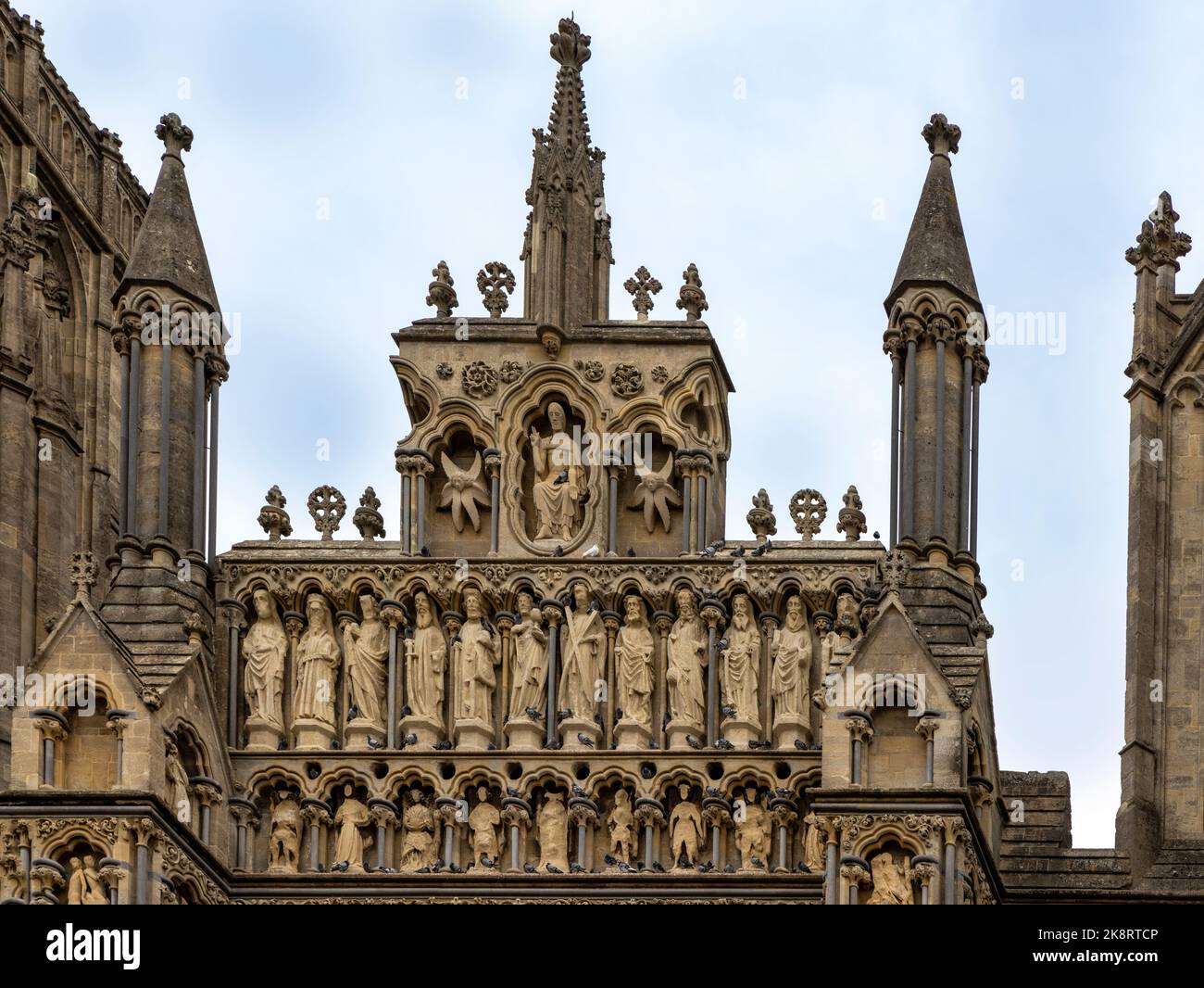 Wells, Somerset, England, UK: Christ the Judge, on the gable of the ...