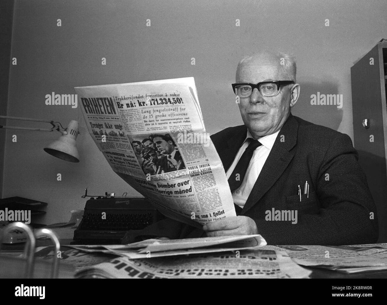 Oslo April 1, 1967. Editor Jørgen Vogt in Favisa Framtiden, Norway's ...