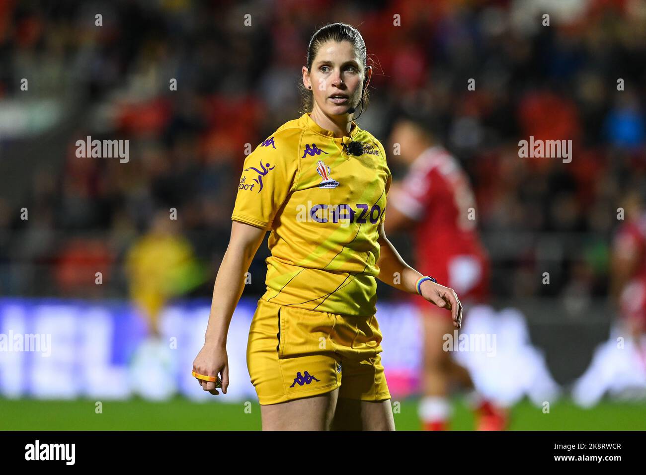 referee Kasey Badger during the Rugby League World Cup 2021 match Tonga ...