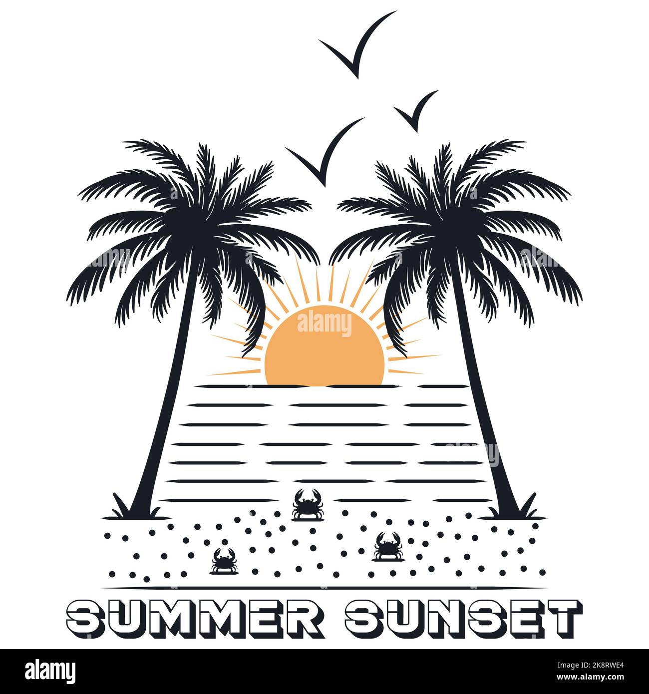 Summer sunset on the beach. Editable, resizable, EPS 10, vector ...