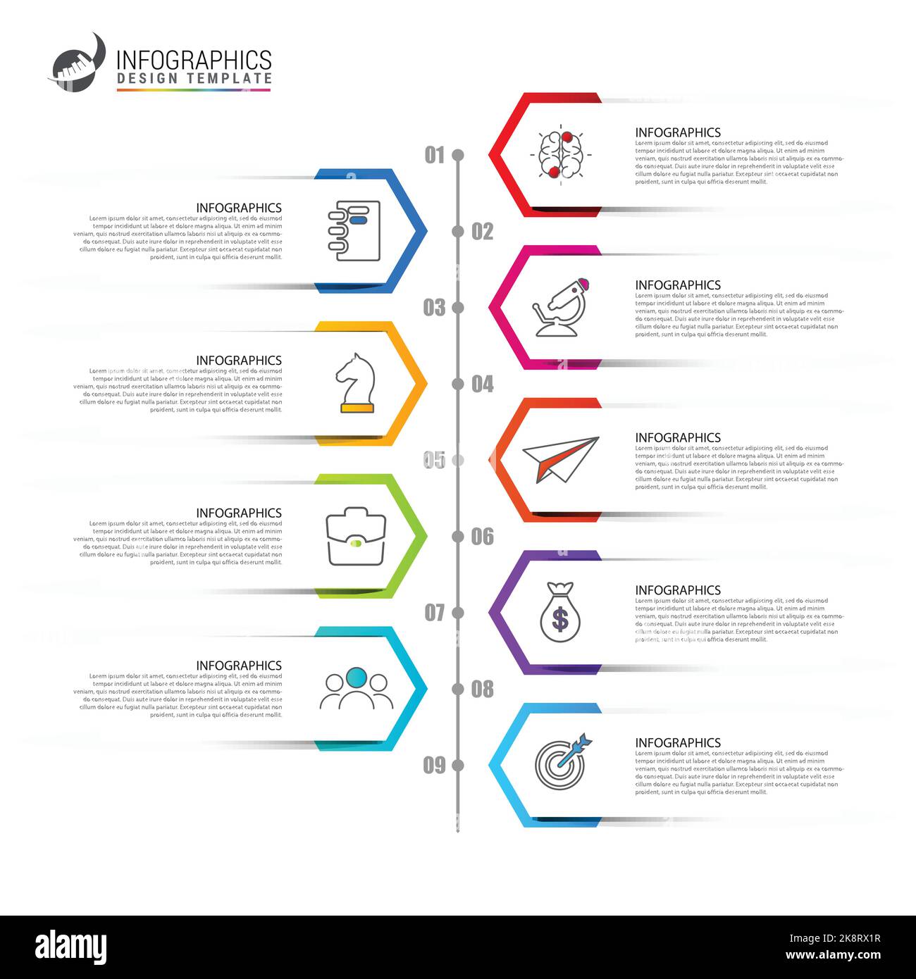 Infographic design template. Timeline concept with 9 steps. Can be used ...