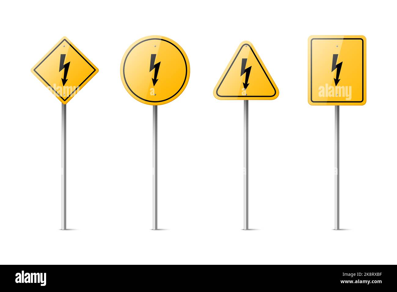 Vector Yellow Warning, Danger Stop Sign Frame with Lightning Arrow icon ...