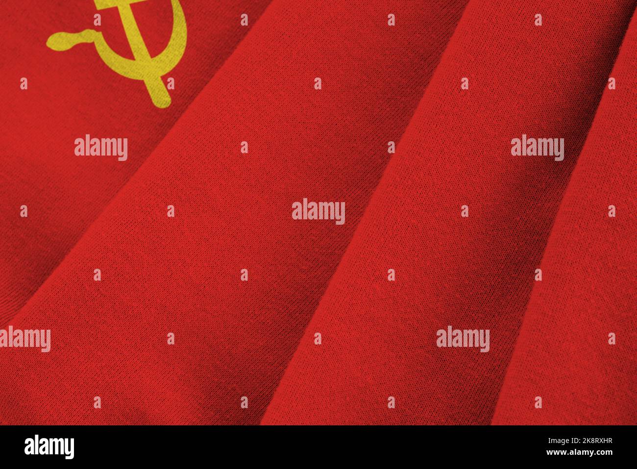 Soviet Union flag with big folds waving close up under the studio light ...