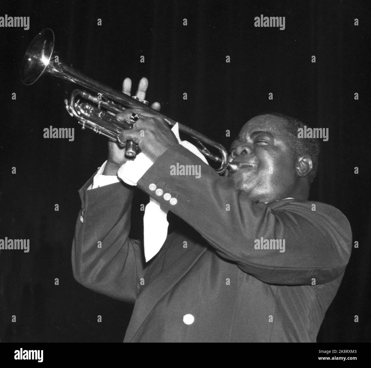Oslo 1952; Trumpet player and singer Louis Armstrong (1901-1971) gave ...