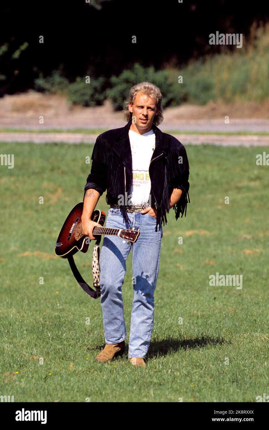Oslo July 1988: Artist Rune Rudberg with guitar. Photo: Vidar Tangerud ...