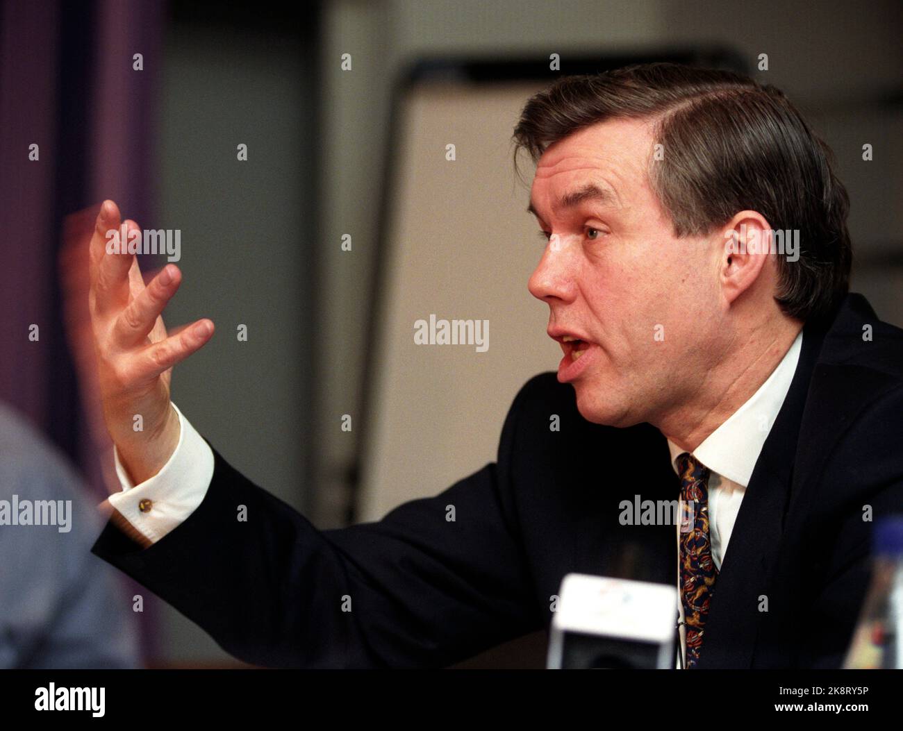 Oslo August 22, 1996. CEO Åge Korsvold in Storebrand, here he presents ...