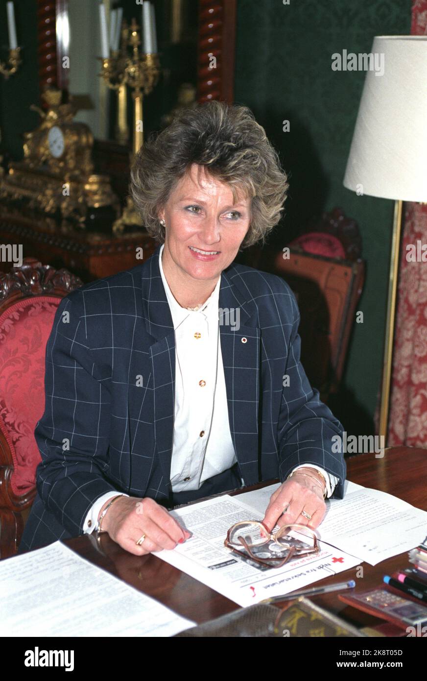 Oslo 19890511. A smiling Crown Princess Sonja in her office at the ...