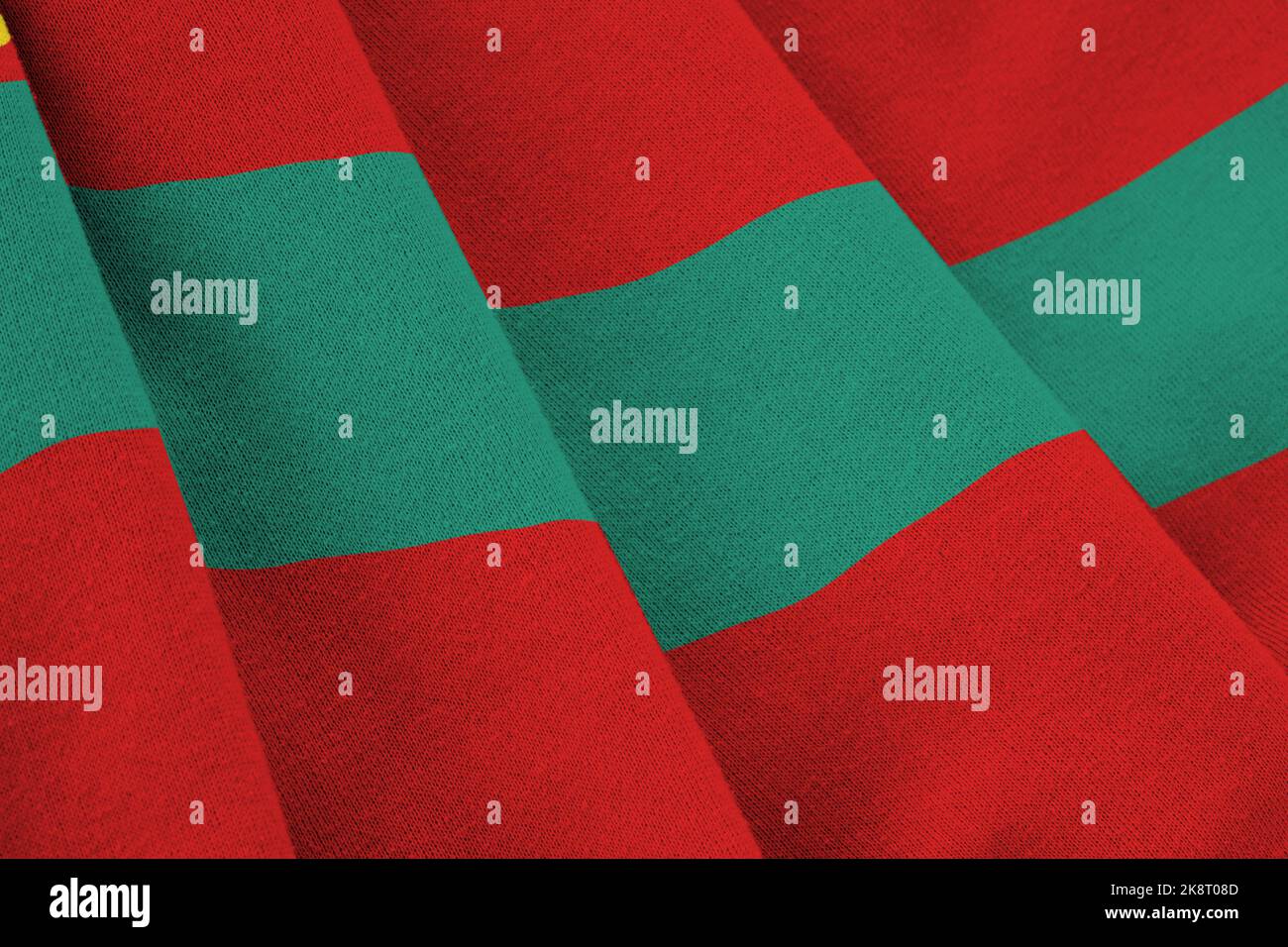 Transnistria flag with big folds waving close up under the studio light ...