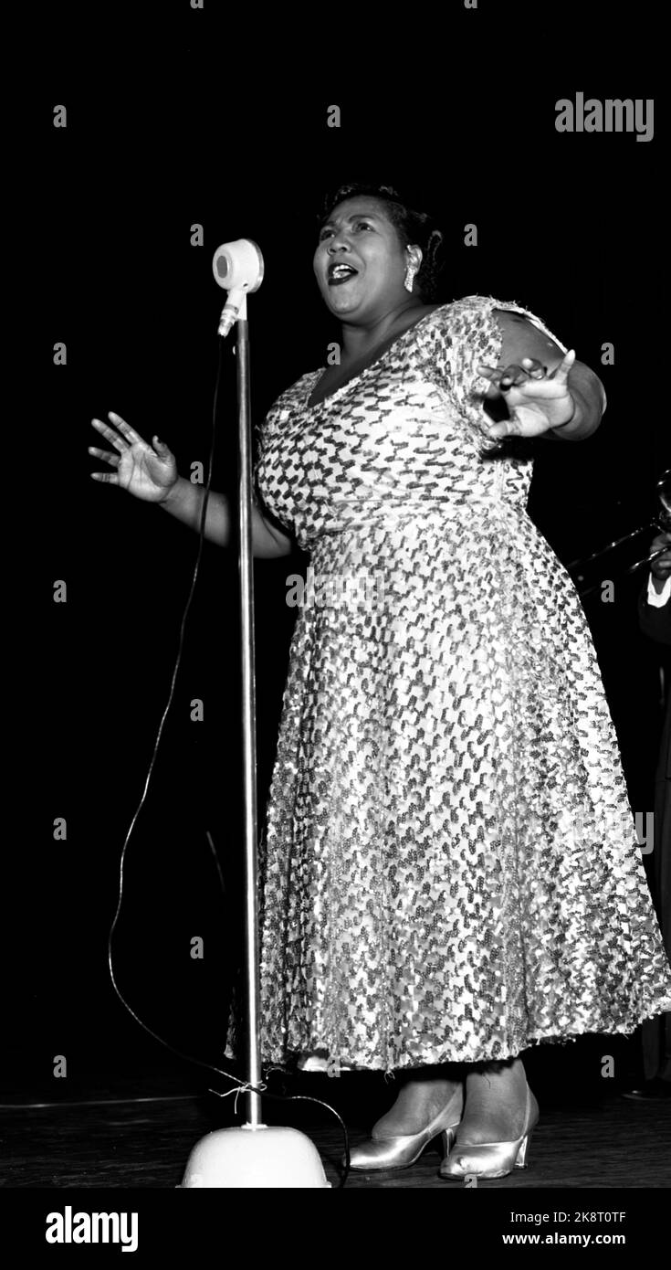 Oslo 1952; Trumpet player and singer Louis Armstrong (1901-1971) gave ...