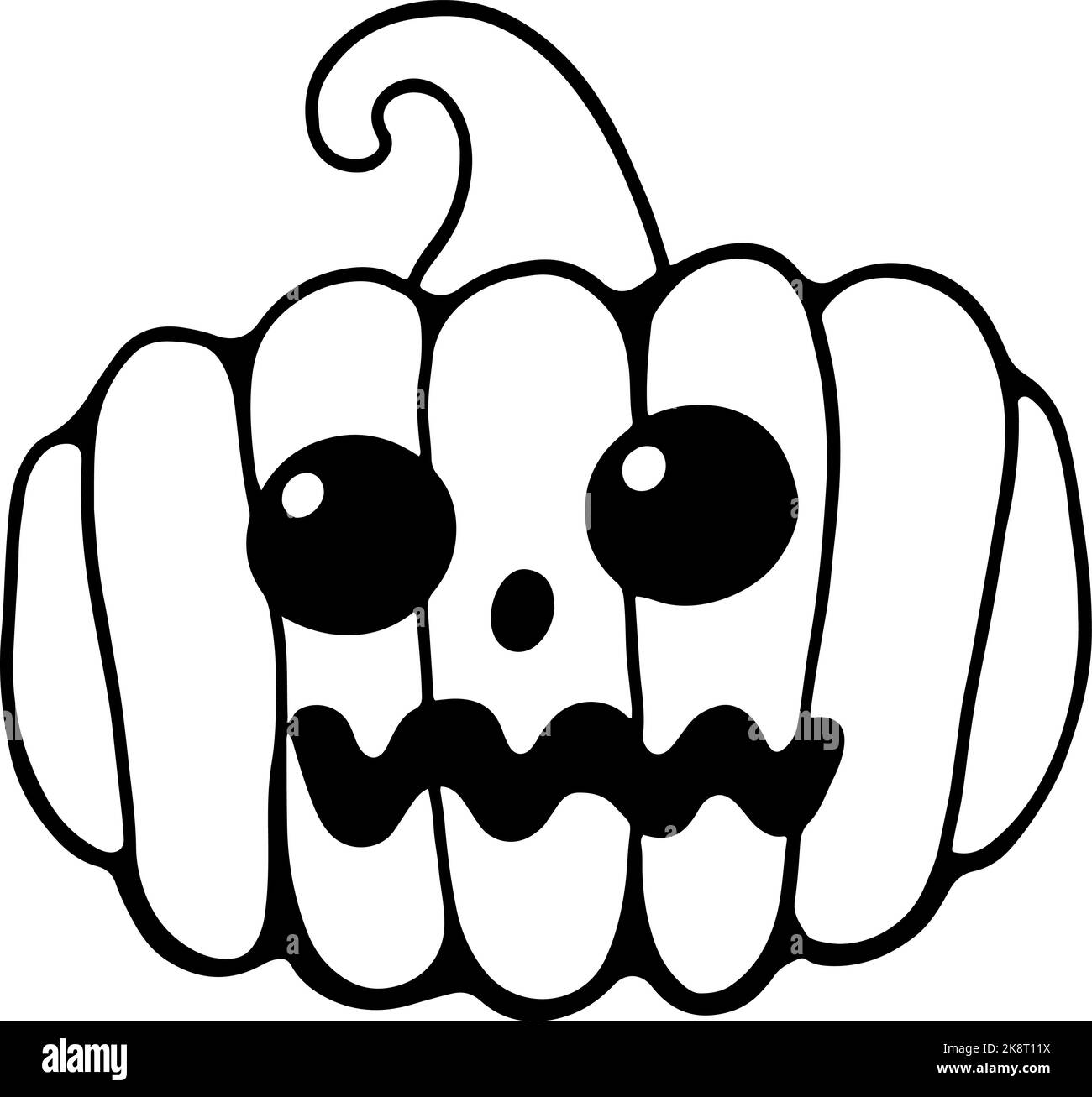 Funny pumpkin. Halloween doodle cute sticker. Coloring page line art ...
