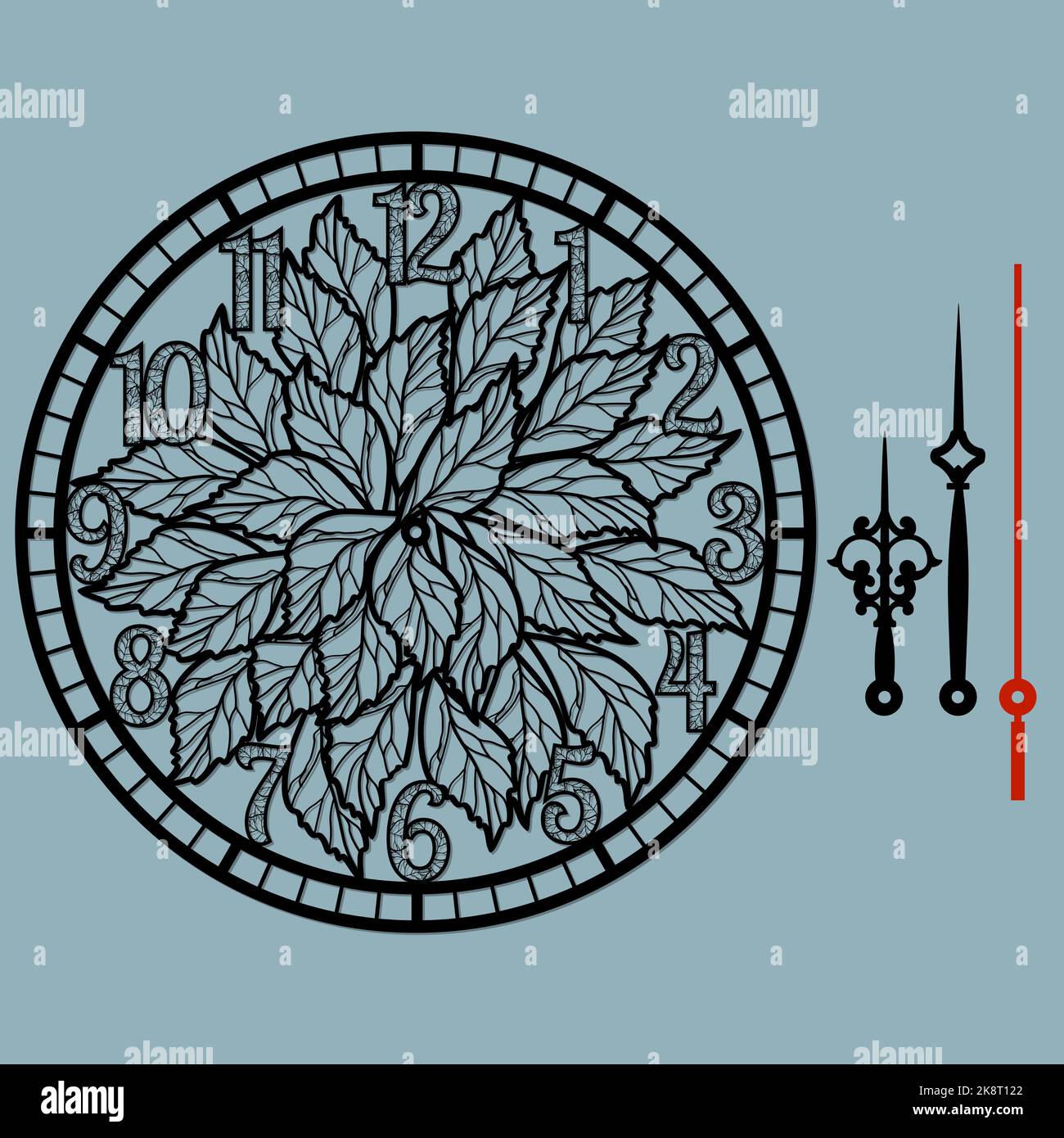 A beautiful clock with a beautiful illustration, laser-cut floral ...