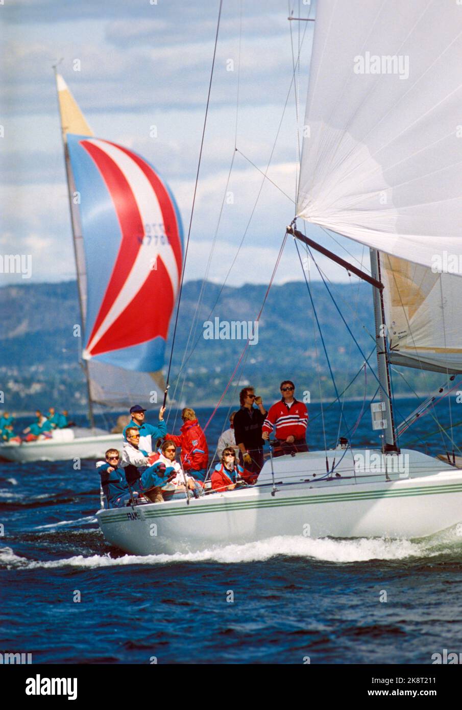 Oslo May 16, 1992. King Harald trains sailing in the Oslofjord with the ...