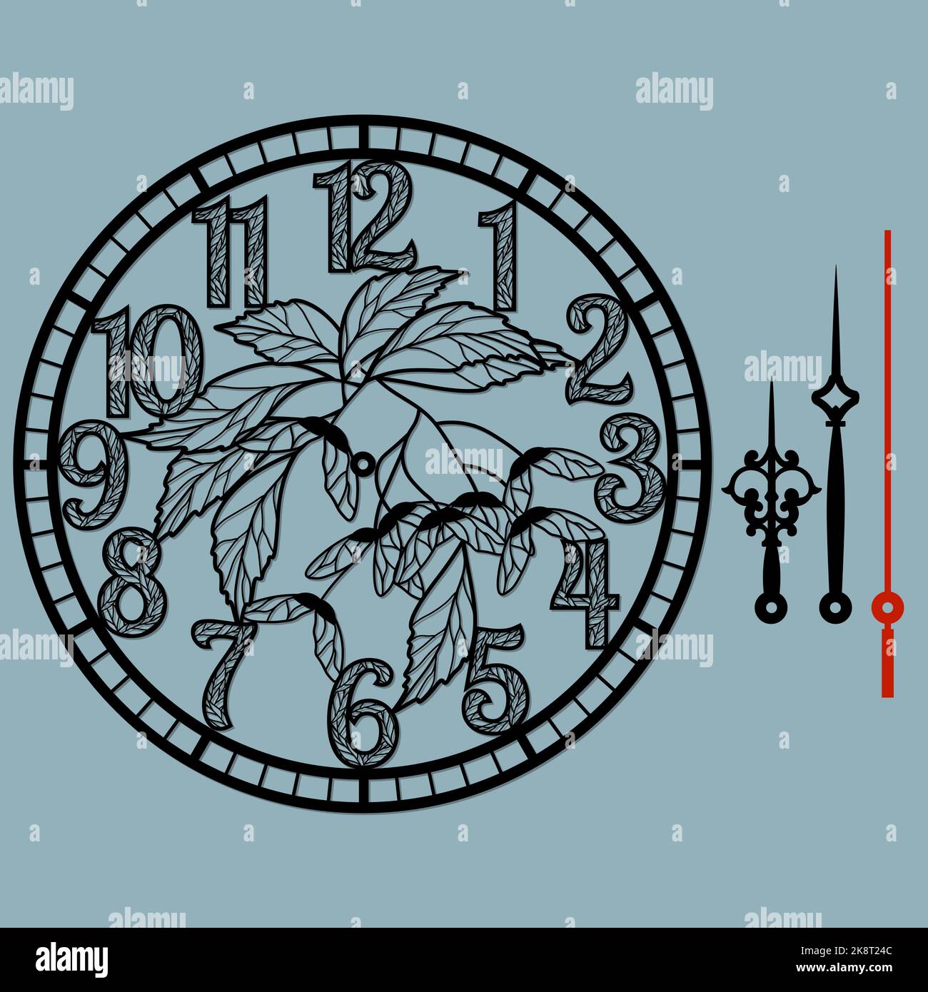 A beautiful clock with a beautiful illustration, laser-cut floral ...