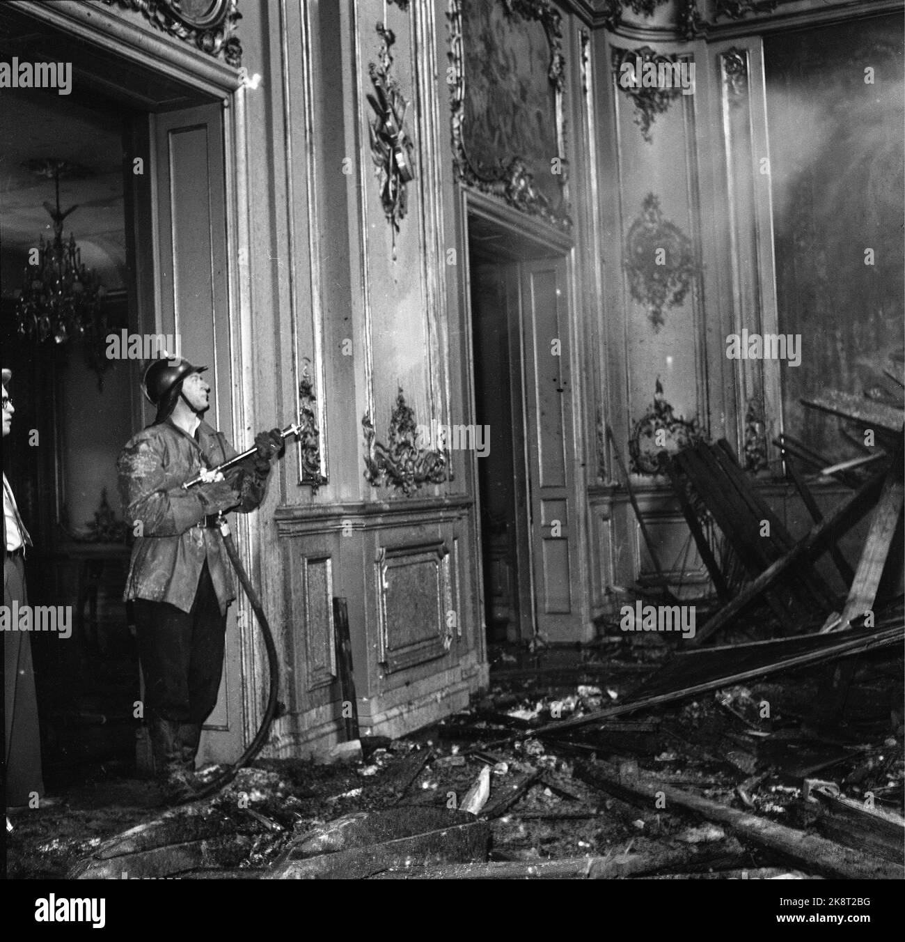 Interiors from the rococo room where firefighters are extinguishing ...