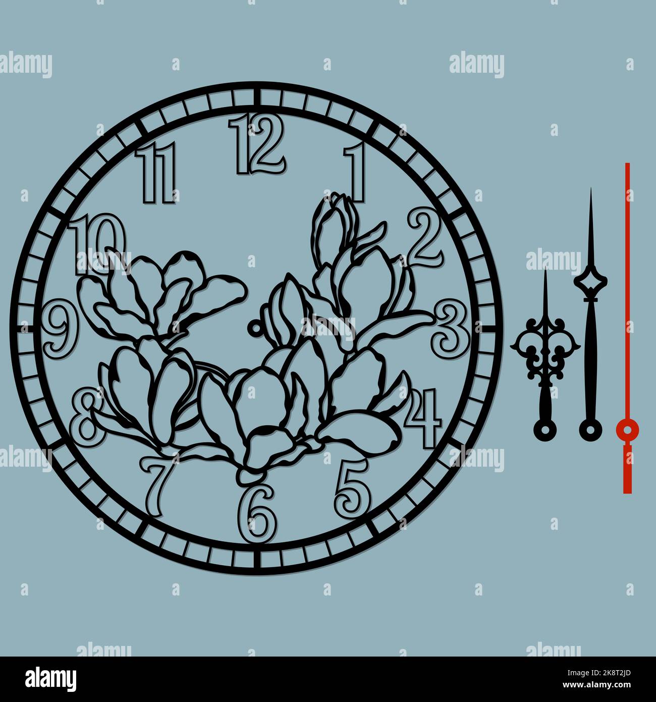 A beautiful clock with a beautiful illustration, laser-cut floral ...