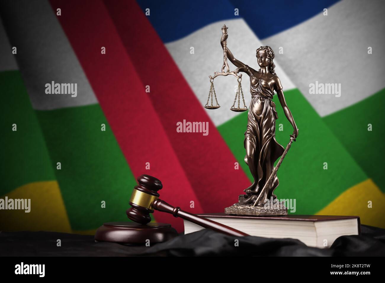 Central African Republic flag with statue of lady justice, constitution ...