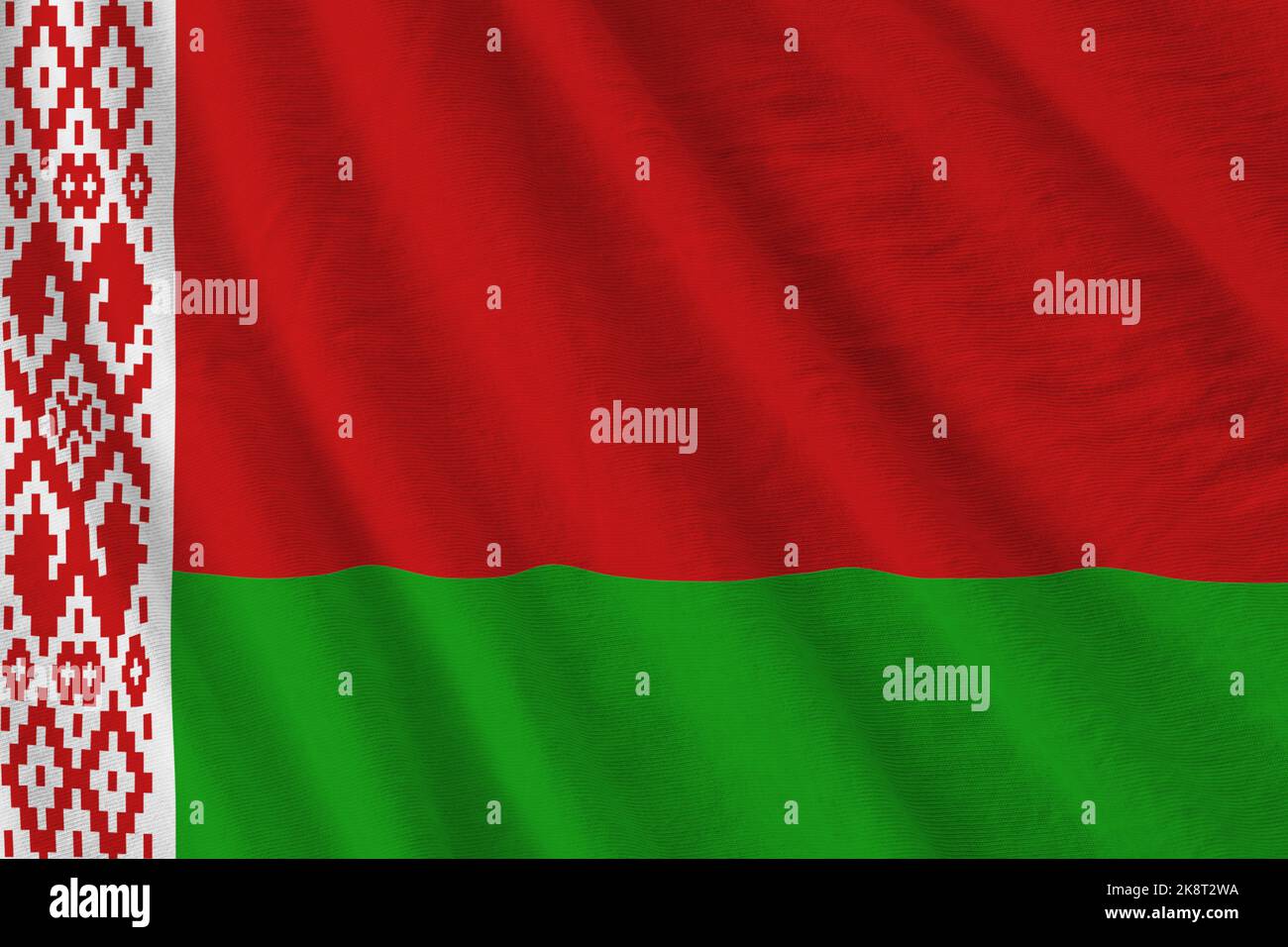 Belarus flag with big folds waving close up under the studio light ...