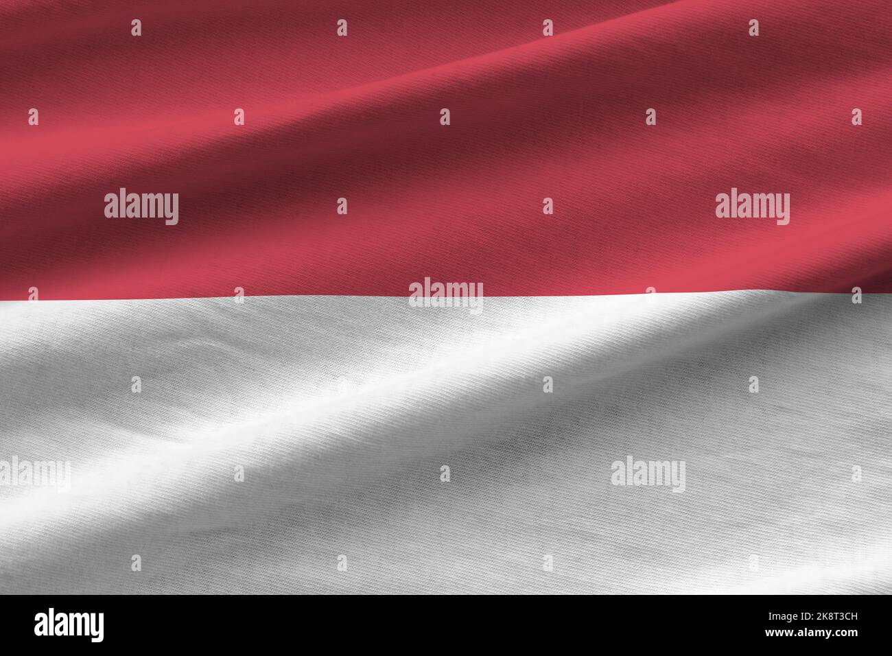 Monaco flag with big folds waving close up under the studio light ...